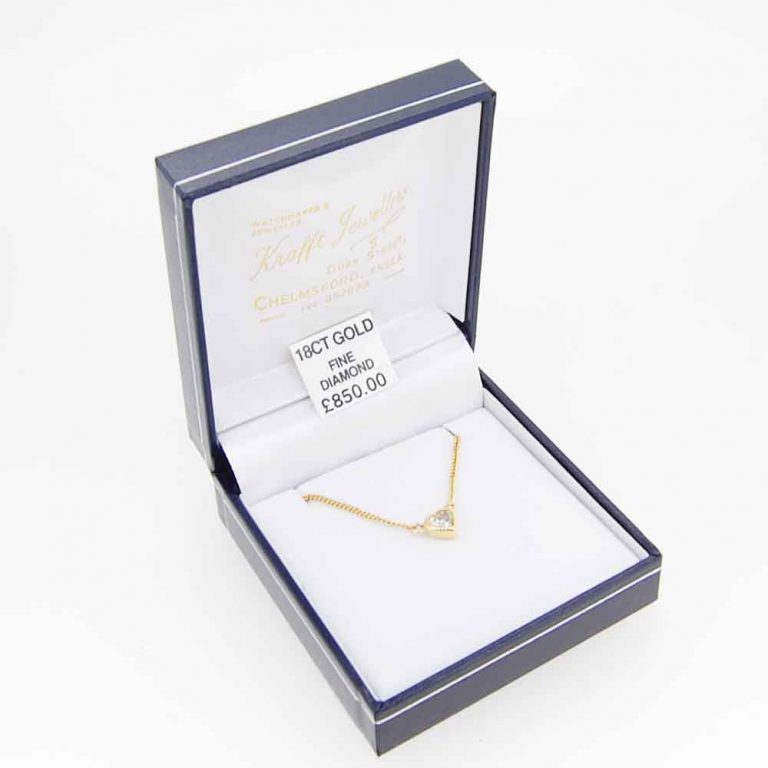 18ct Gold Heart Shape Diamond Pendant, 0.50ct & 18″ Chain – Krafft ...