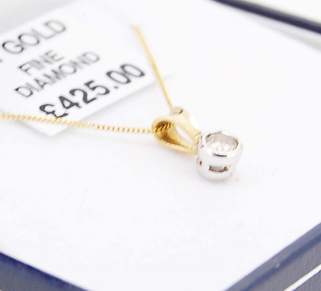 9ct Gold Brilliant Cut Diamond Pendant & 16″ Gold Chain – Krafft Jewellers